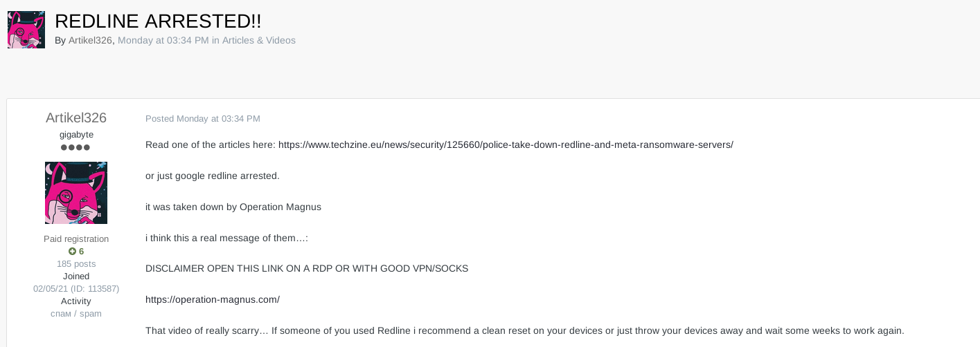 Operation Magnus: Analyzing the cybercrime community reaction